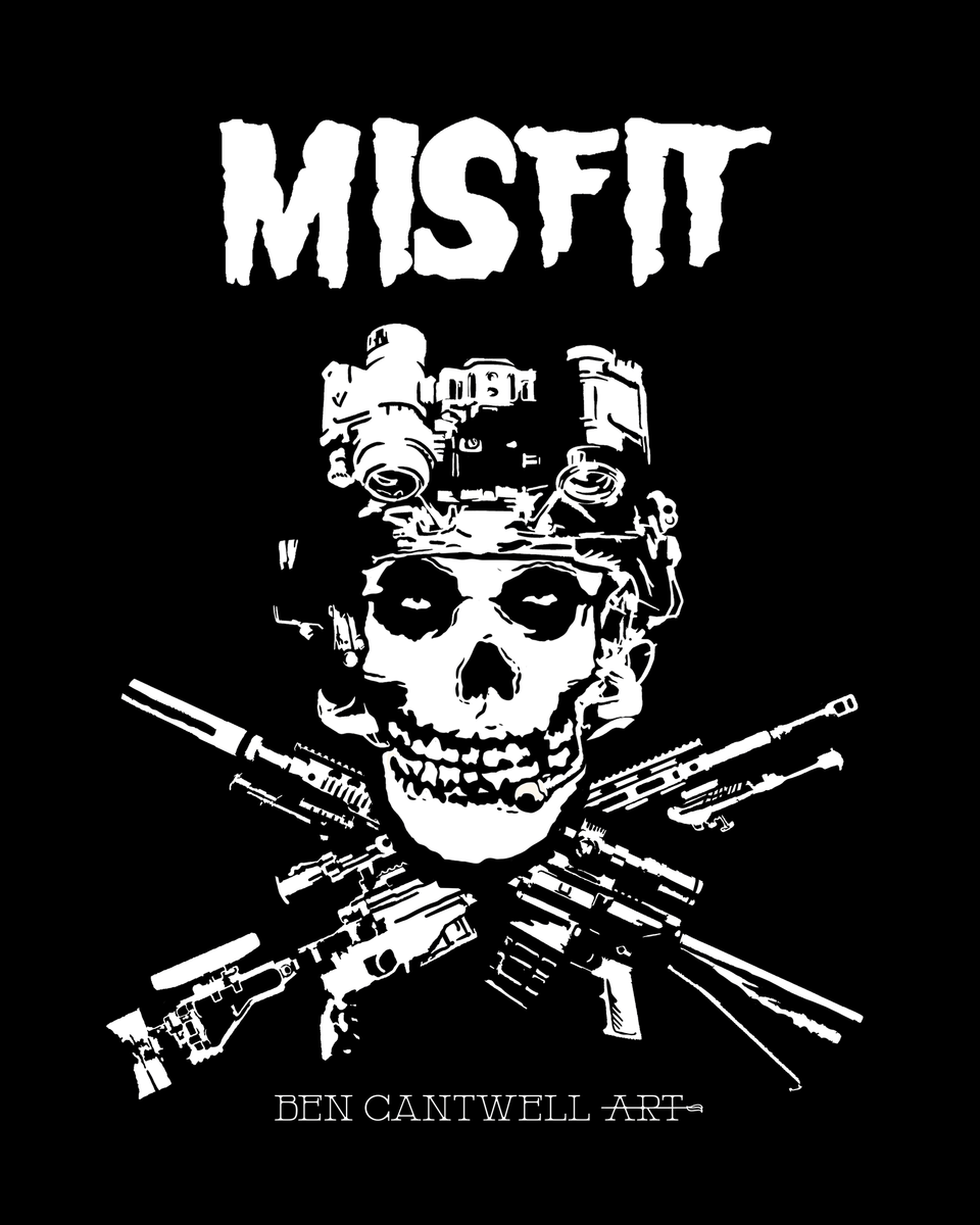 Misfit Skull with Crossed Sniper Rifles – Ben Cantwell Art